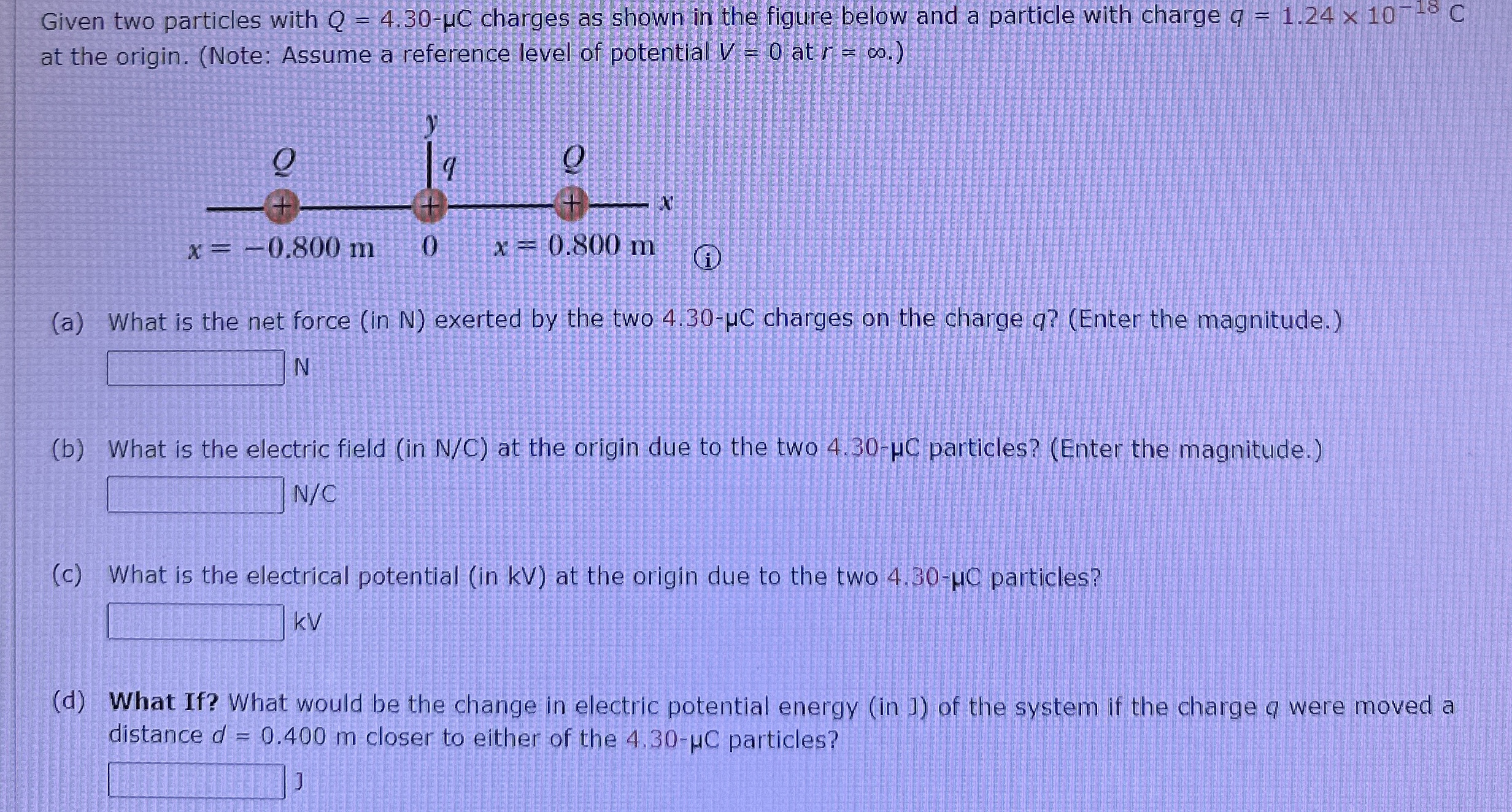 Solved Given two particles with Q=4.30-μC ﻿charges as shown | Chegg.com