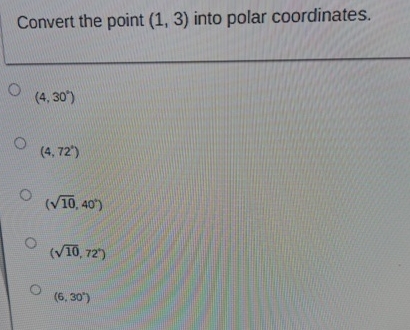Solved Convert the point (1,3) ﻿into polar | Chegg.com