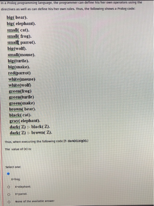 Solved In a Prolog programming language, the programmer can | Chegg.com