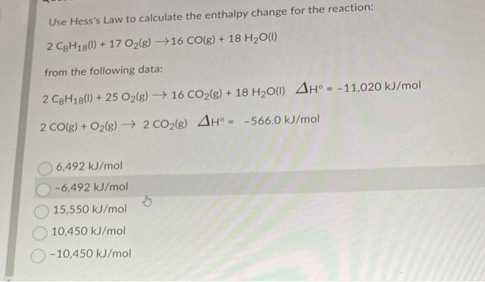 Solved Use Hess's Law to calculate the enthalpy change for | Chegg.com
