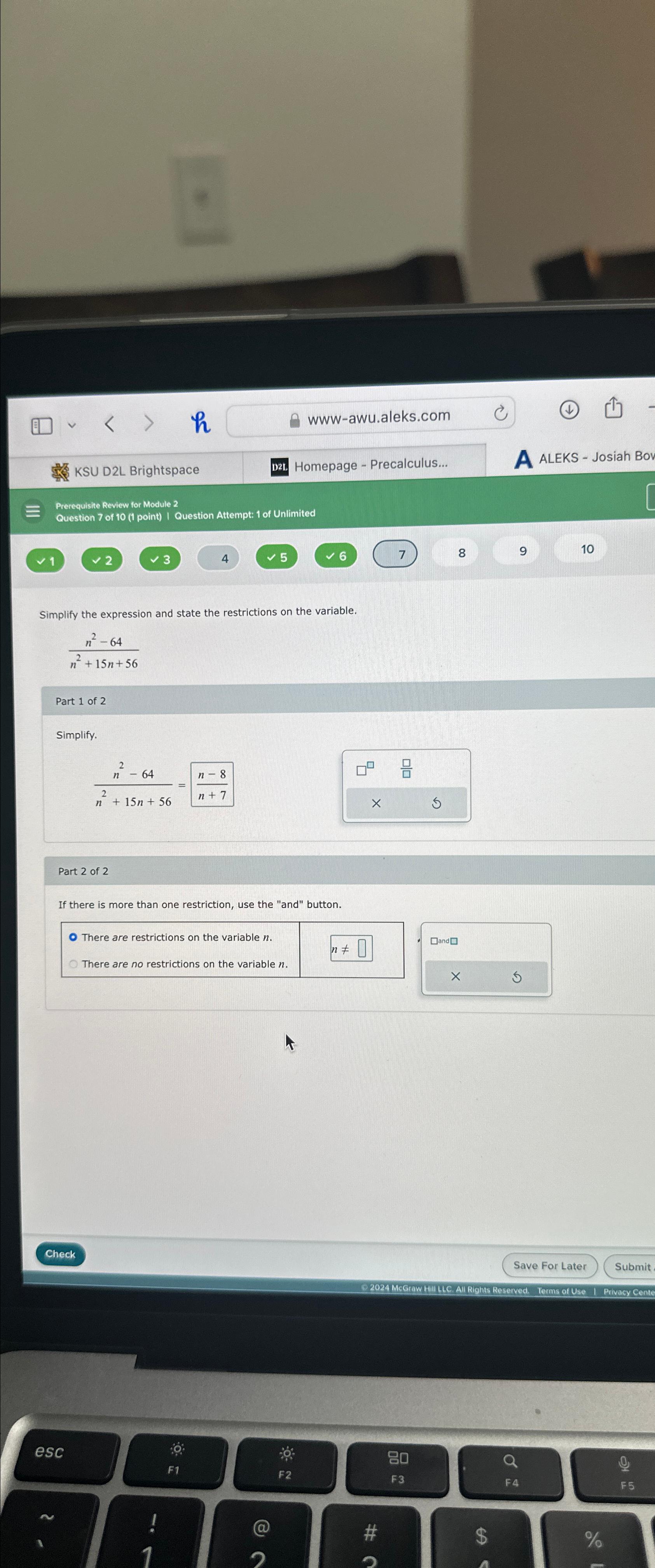 Solved Simplify the expression and state the restrictions on | Chegg.com