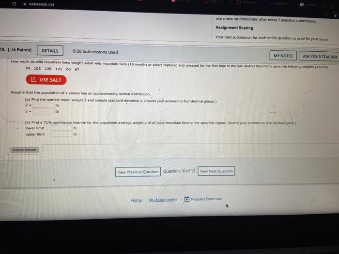 Solved webassign.net use a new randomization after every 2 | Chegg.com