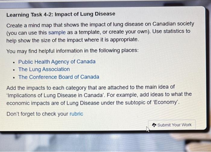 Solved Learning Task 4-1: Lung Diseases Select and research | Chegg.com