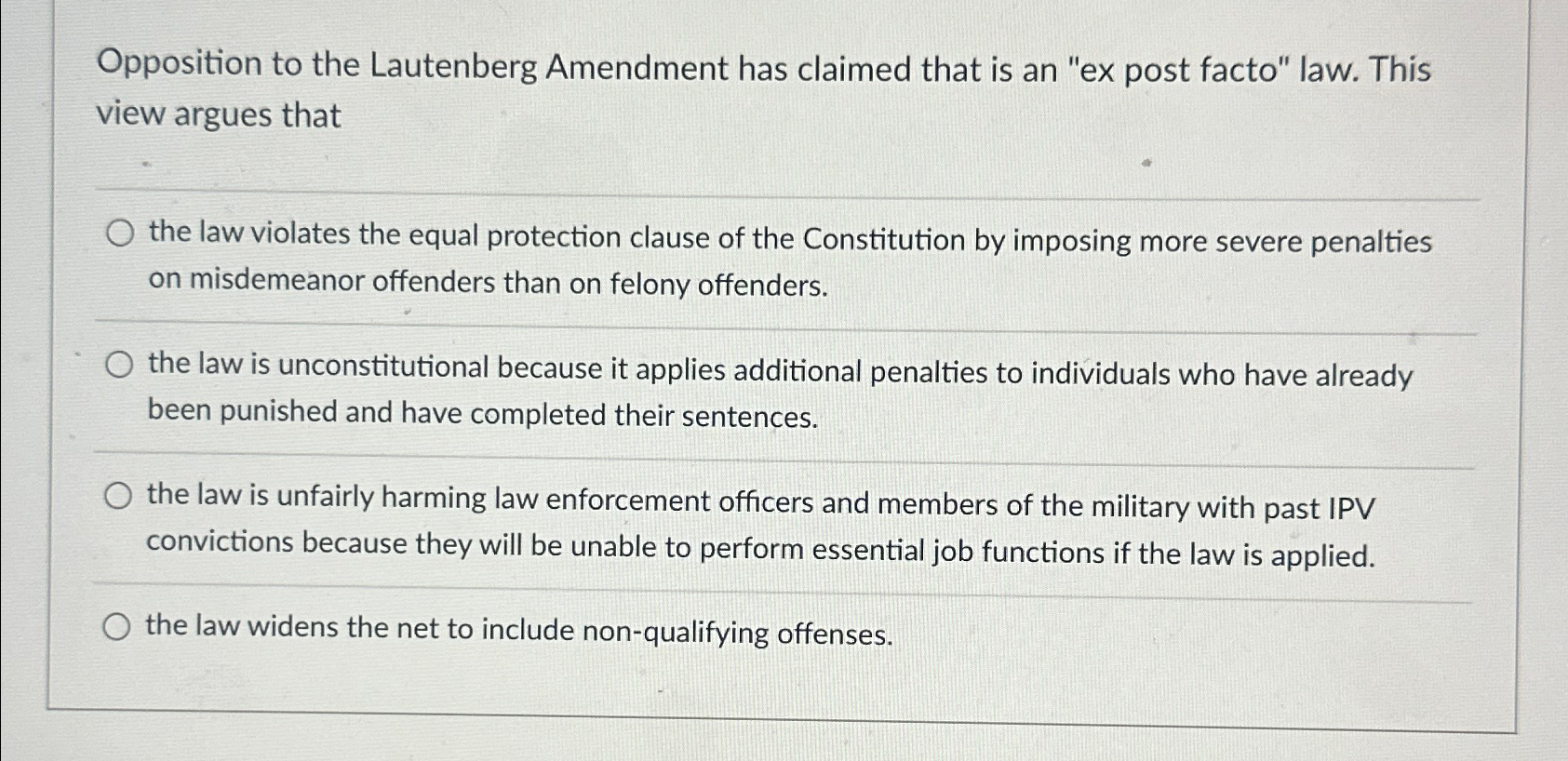 Solved Opposition to the Lautenberg Amendment has claimed | Chegg.com