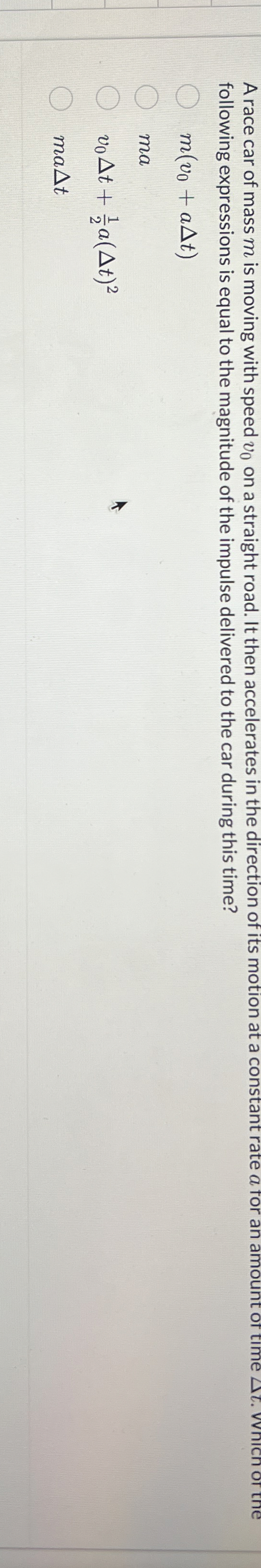 Solved A race car of mass m ﻿is moving with speed v0 ﻿on a | Chegg.com