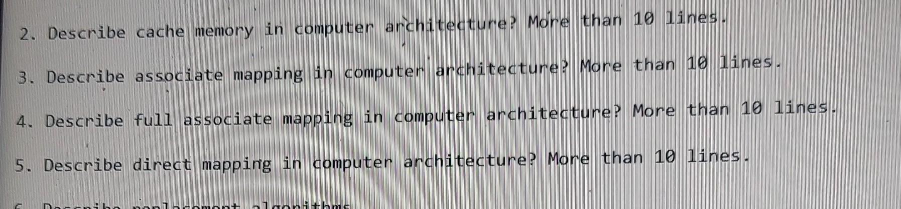 Solved 2. Describe cache memory in computer architecture? | Chegg.com
