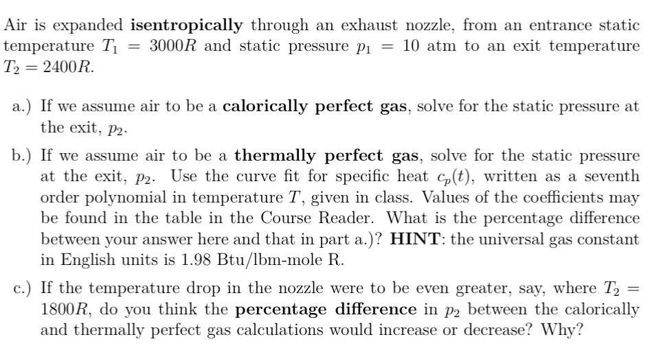 Solved Air is expanded isentropically through an exhaust | Chegg.com