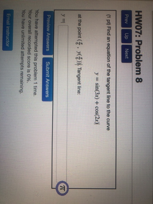Solved HW07: Problem 8 Prev Up Next (1 pt) Find an equation | Chegg.com