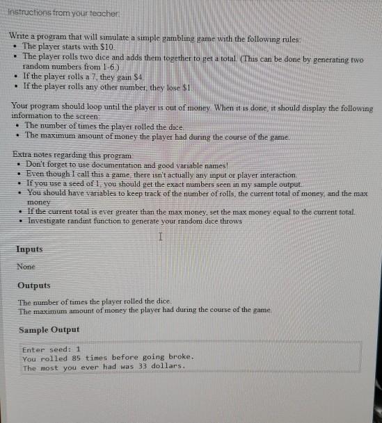 Solved Instructions from your teacher Write a program that | Chegg.com Solved Instructions from your teacher Write a program that | Chegg.com