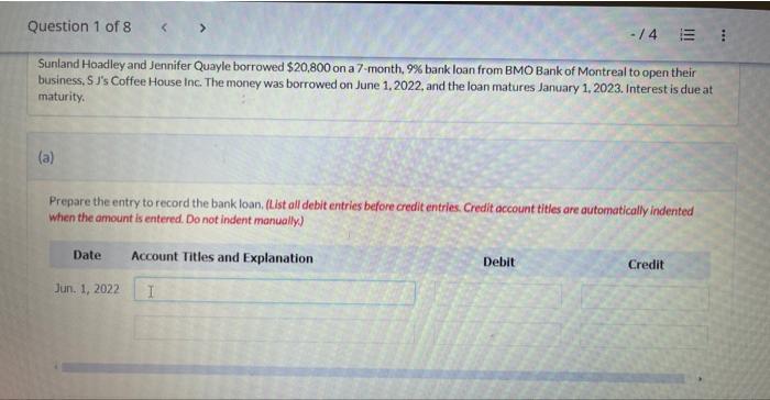 Solved Sunland Hoadley and Jennifer Quayle borrowed $20,800 | Chegg.com
