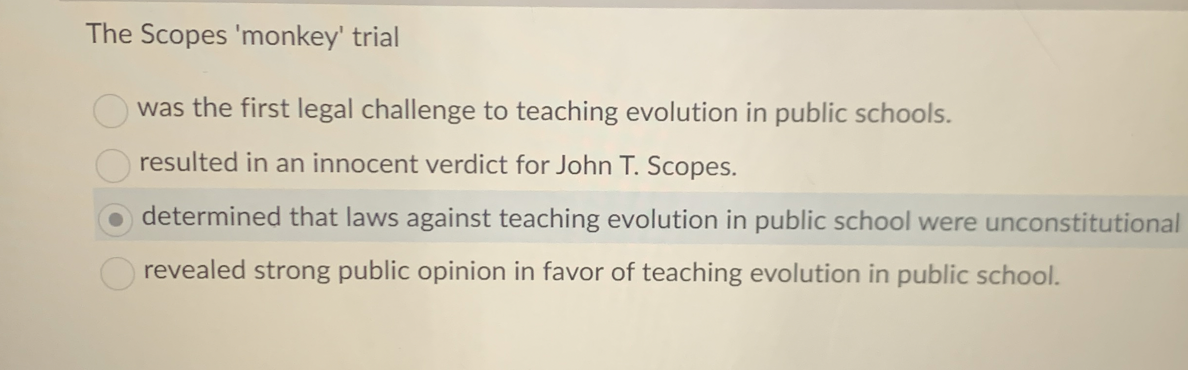 Solved The Scopes 'monkey' trialwas the first legal | Chegg.com
