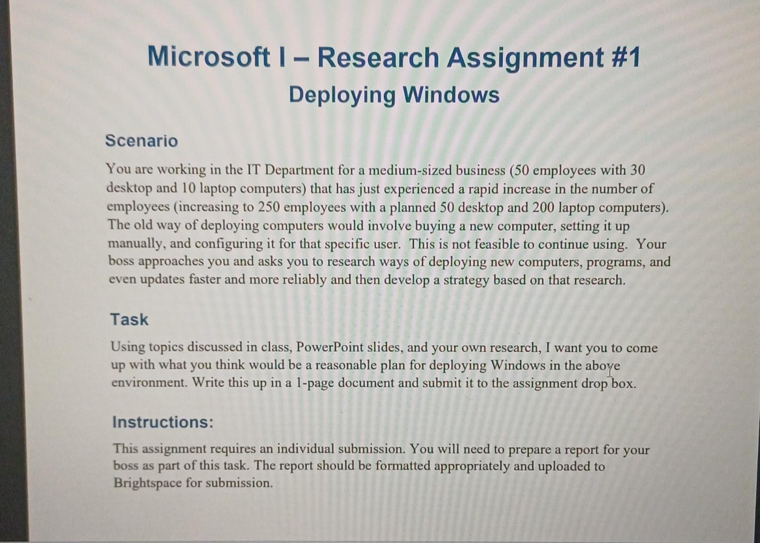 Solved Microsoft I - Research Assignment \#1 Deploying | Chegg.com