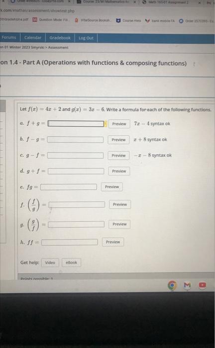 Solved n 1.4 - Part A (Operations with functions \& | Chegg.com