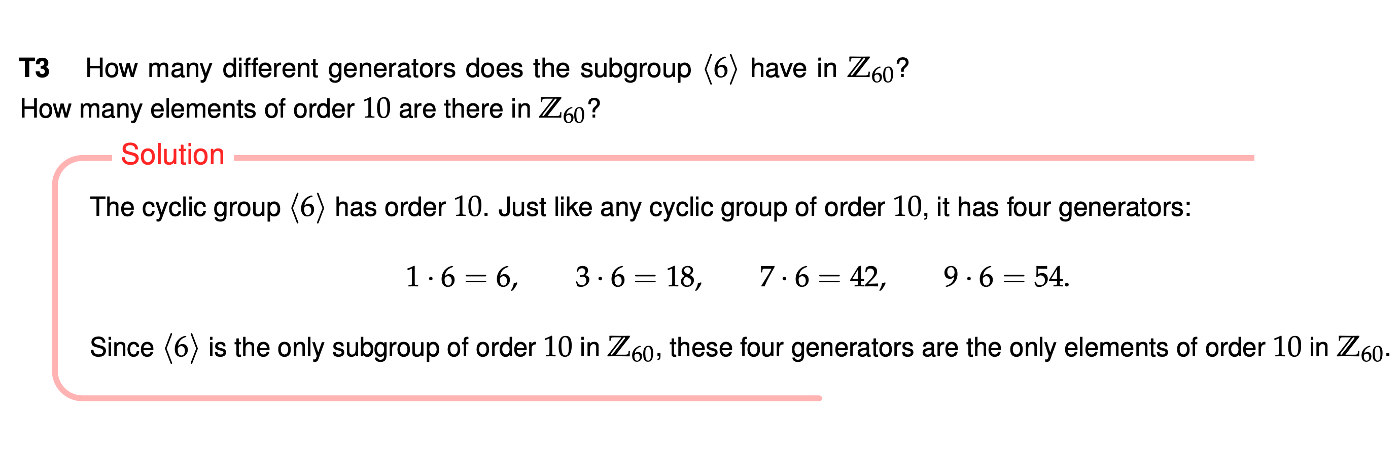 Solved T3 ﻿How many different generators does the subgroup | Chegg.com