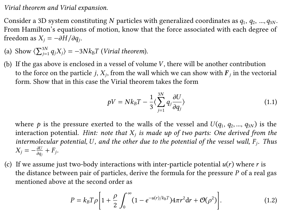 Solved Virial Theorem And Virial Expansion Consider A 3d