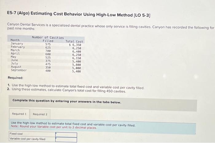 Solved E5-7 (Algo) Estimating Cost Behavior Using High-Low | Chegg.com