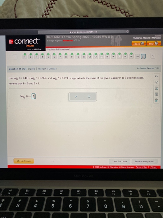 Solved www.awn.connectmath.com 8am MATH 1314 Spring 2020 - | Chegg.com