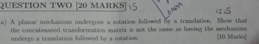 Solved QUESTION TWO [20 ﻿MARKS] ﻿isa) ﻿A planar mechanism | Chegg.com