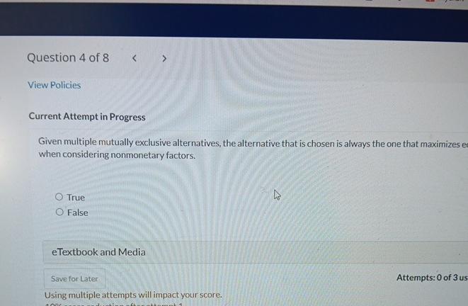 Solved Question 4 ﻿of 8View PoliciesCurrent Attempt in | Chegg.com