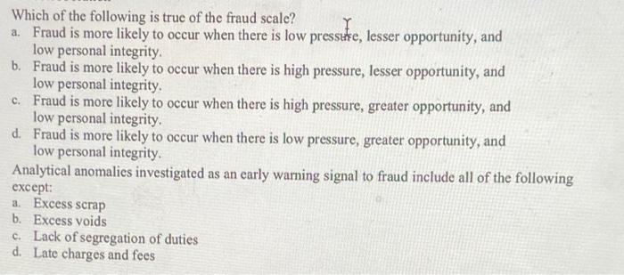 Solved Which of the following is true of the fraud scale? a. | Chegg.com