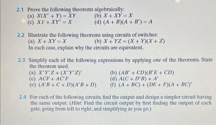 Solved 2.1 Prove the following theorems algebraically: (a) | Chegg.com