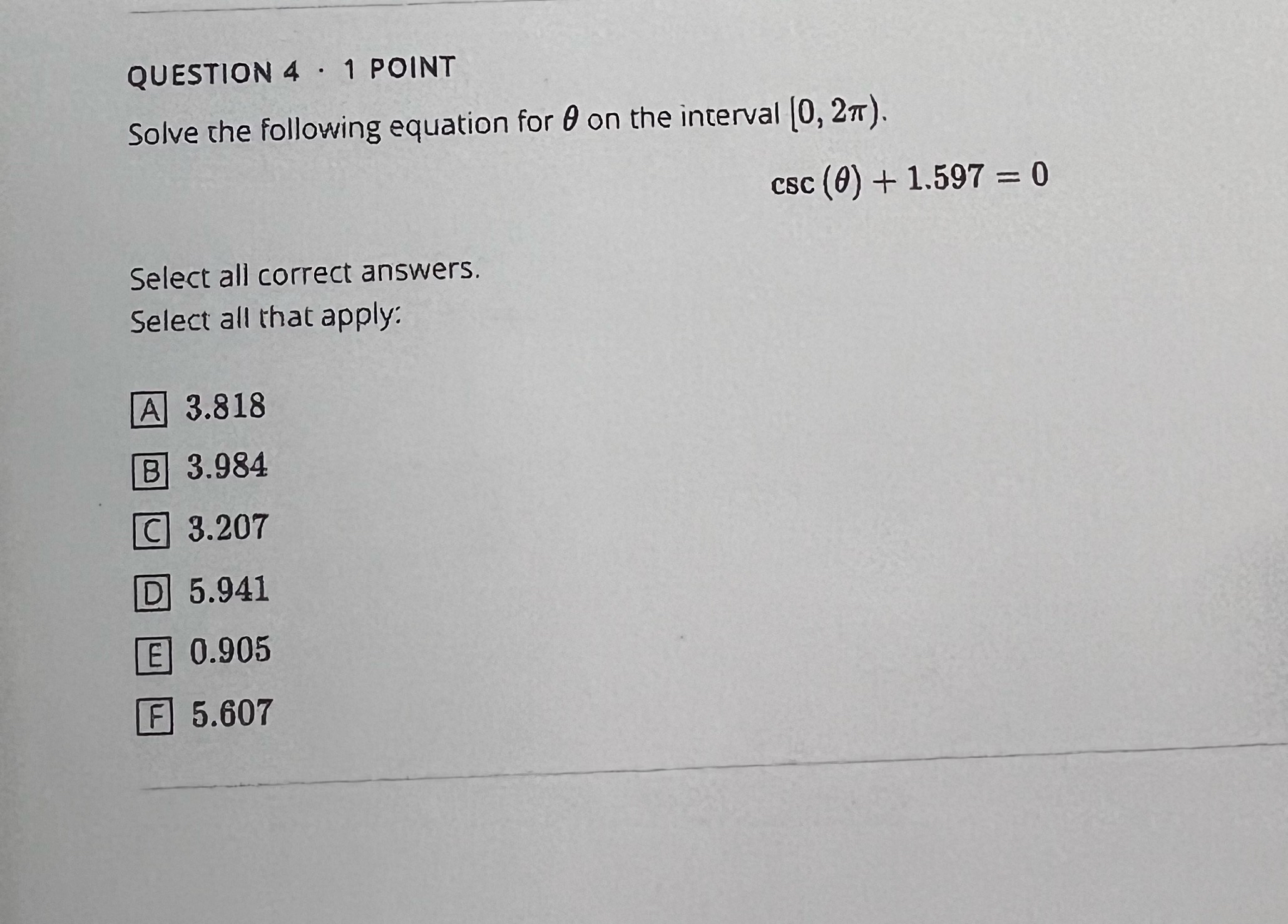 Solved QUESTION 4 - 1 ﻿POINTSolve the following equation for | Chegg.com