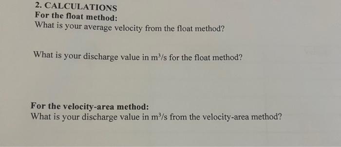 Solved 2. CALCULATIONS For the float method: What is your | Chegg.com