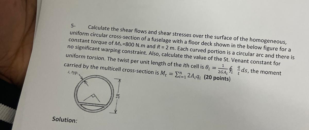 5- ﻿Calculate the shear flows and shear stresses over | Chegg.com