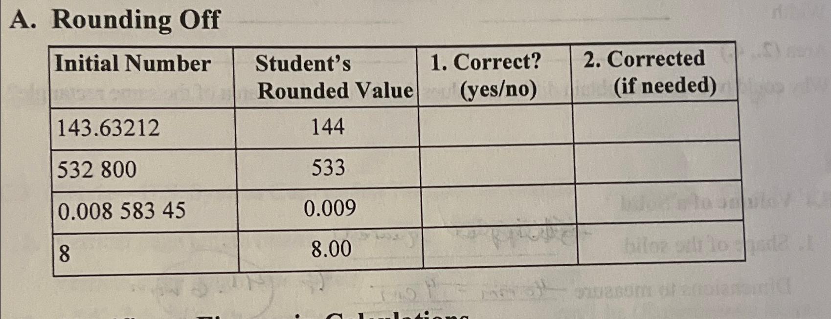 Solved A. ﻿Rounding Off\table[[Initial | Chegg.com