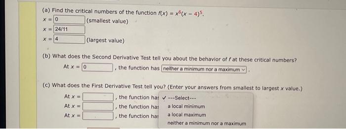Solved (a) Find the critical numbers of the function | Chegg.com