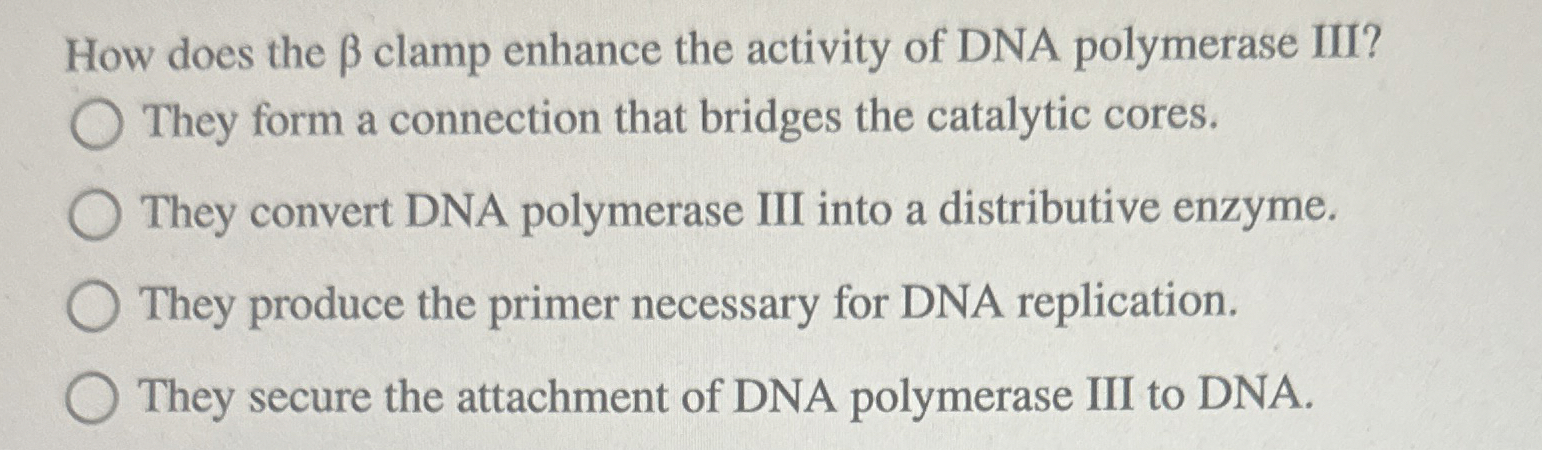 Solved How does the β ﻿clamp enhance the activity of DNA | Chegg.com