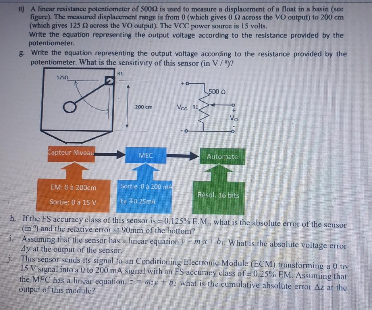 Solved II) A linear resistance potentiometer of 500 is used | Chegg.com