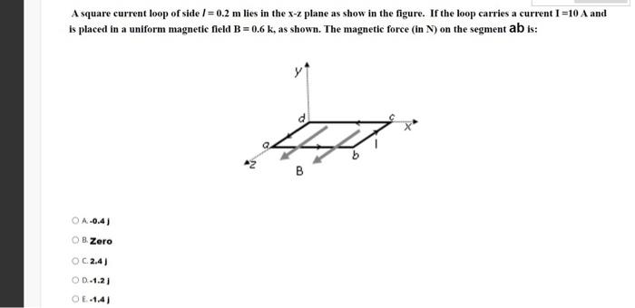 Solved A square current loop of side I = 0.2 m lies in the | Chegg.com