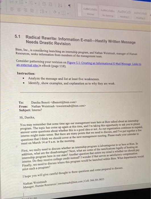 Solved 5.1 Radical Rewrite: Information E-mail-Hastily | Chegg.com