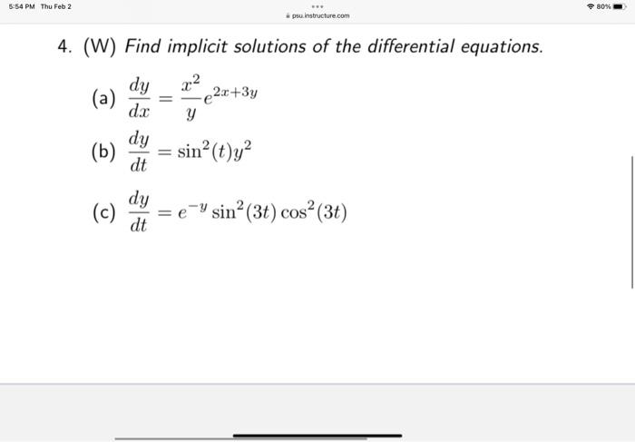 Solved (W) Find implicit solutions of the differential | Chegg.com