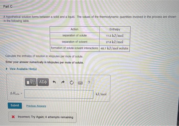 Solved Part A hypothetical solution forms between a solid | Chegg.com