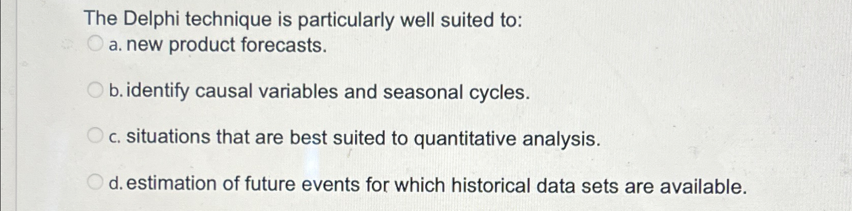 Solved The Delphi technique is particularly well suited | Chegg.com