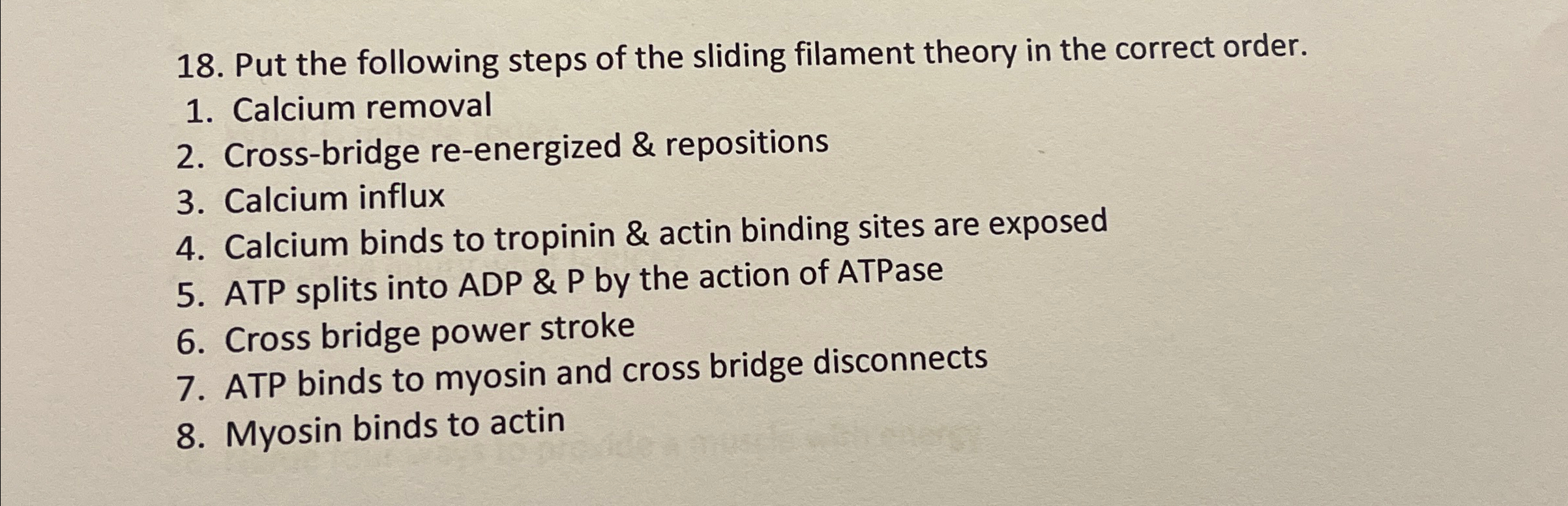 Solved Put the following steps of the sliding filament | Chegg.com