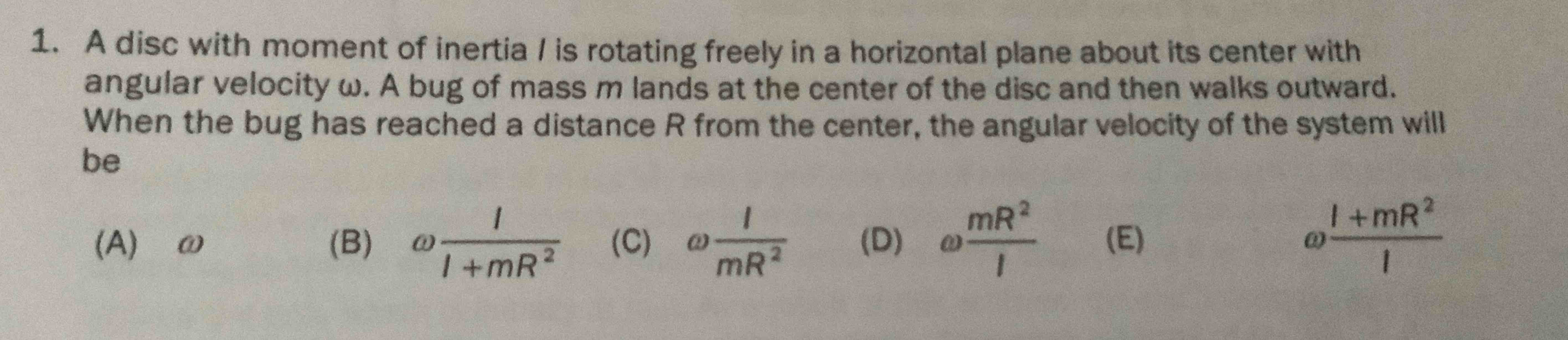Solved A disc with moment of inertia I is rotating freely in | Chegg.com