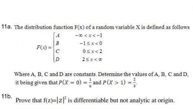 Solved 11a. ﻿The distribution function F(x) ﻿of a random | Chegg.com