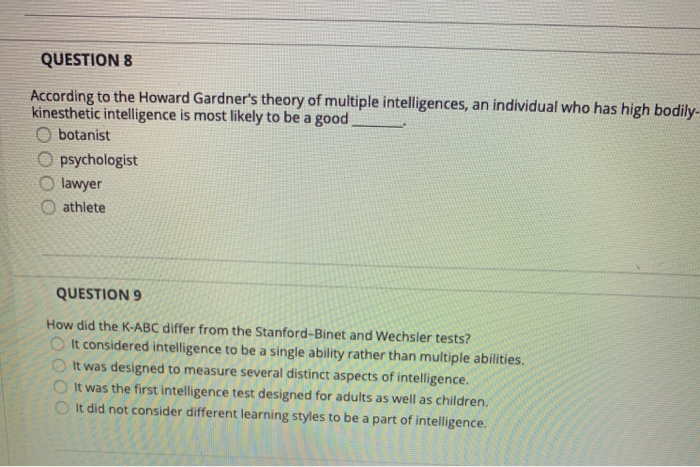 Solved QUESTION 8 According to the Howard Gardner's theory | Chegg.com