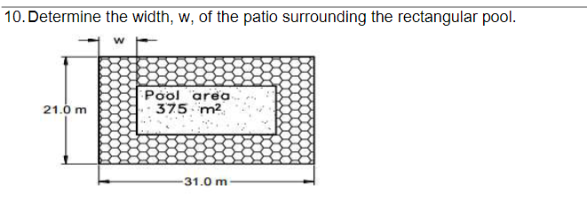 Solved Determine the width, w, ﻿of the patio surrounding the | Chegg.com