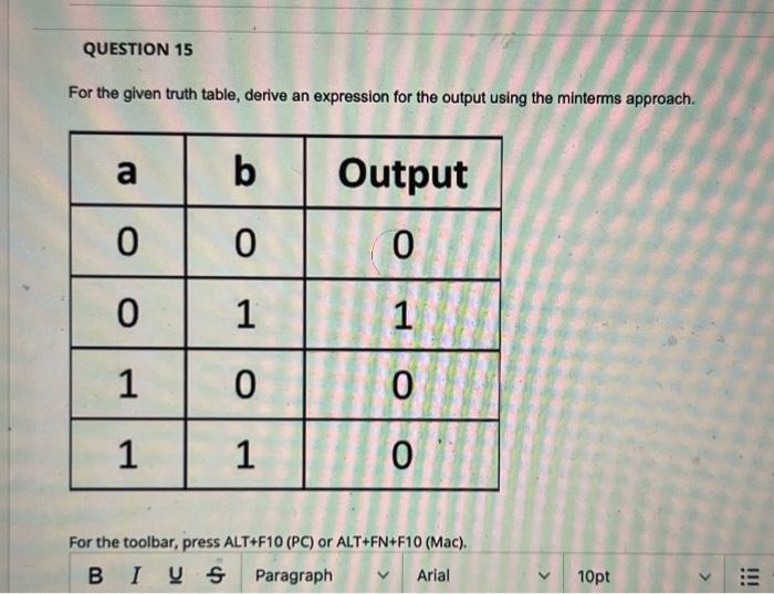 Solved QUESTION 15 For the given truth table, derive an | Chegg.com