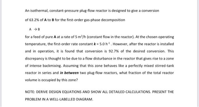 Solved An isothermal, constant-pressure plug-flow reactor is | Chegg.com