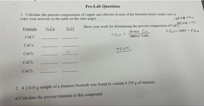 Solved 1. Calculate the percent compositions of copper and | Chegg.com