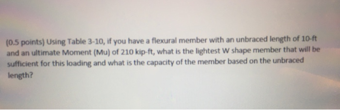 Solved (0.5 points) Using Table 3-10, if you have a flexural | Chegg.com