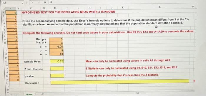 Solved Given the accompanying sample data, use Excel's | Chegg.com