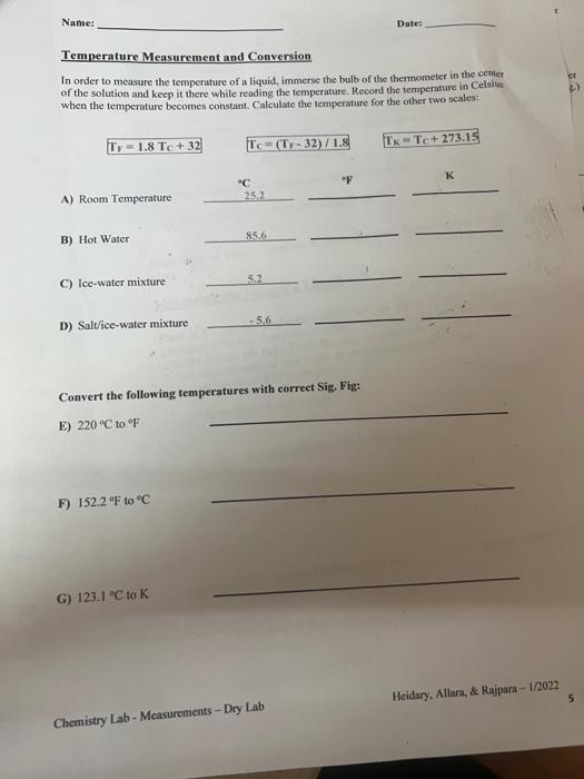 Solved Temperature Measurement and Conversion In onder to | Chegg.com