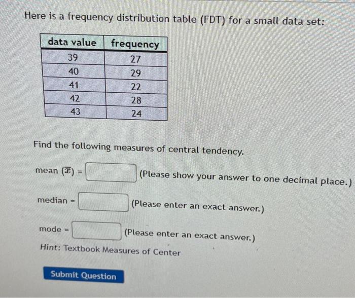 Solved Here is a frequency distribution table (FDT) for a | Chegg.com