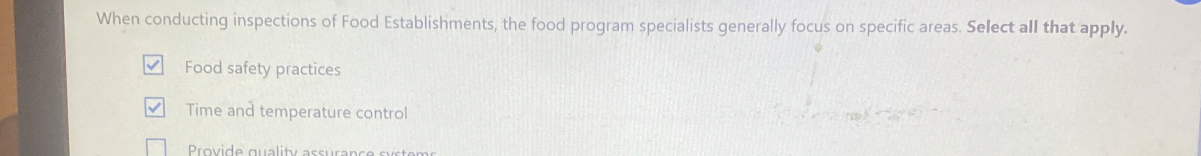 Solved When conducting inspections of Food Establishments, | Chegg.com
